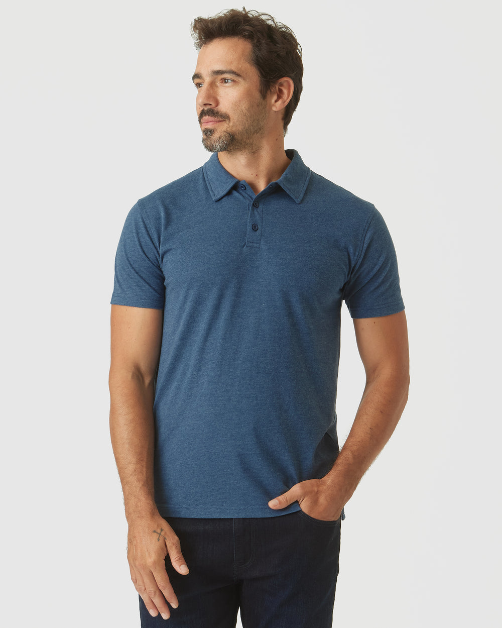 Deep Sea Blue Heather Short Sleeve Polo