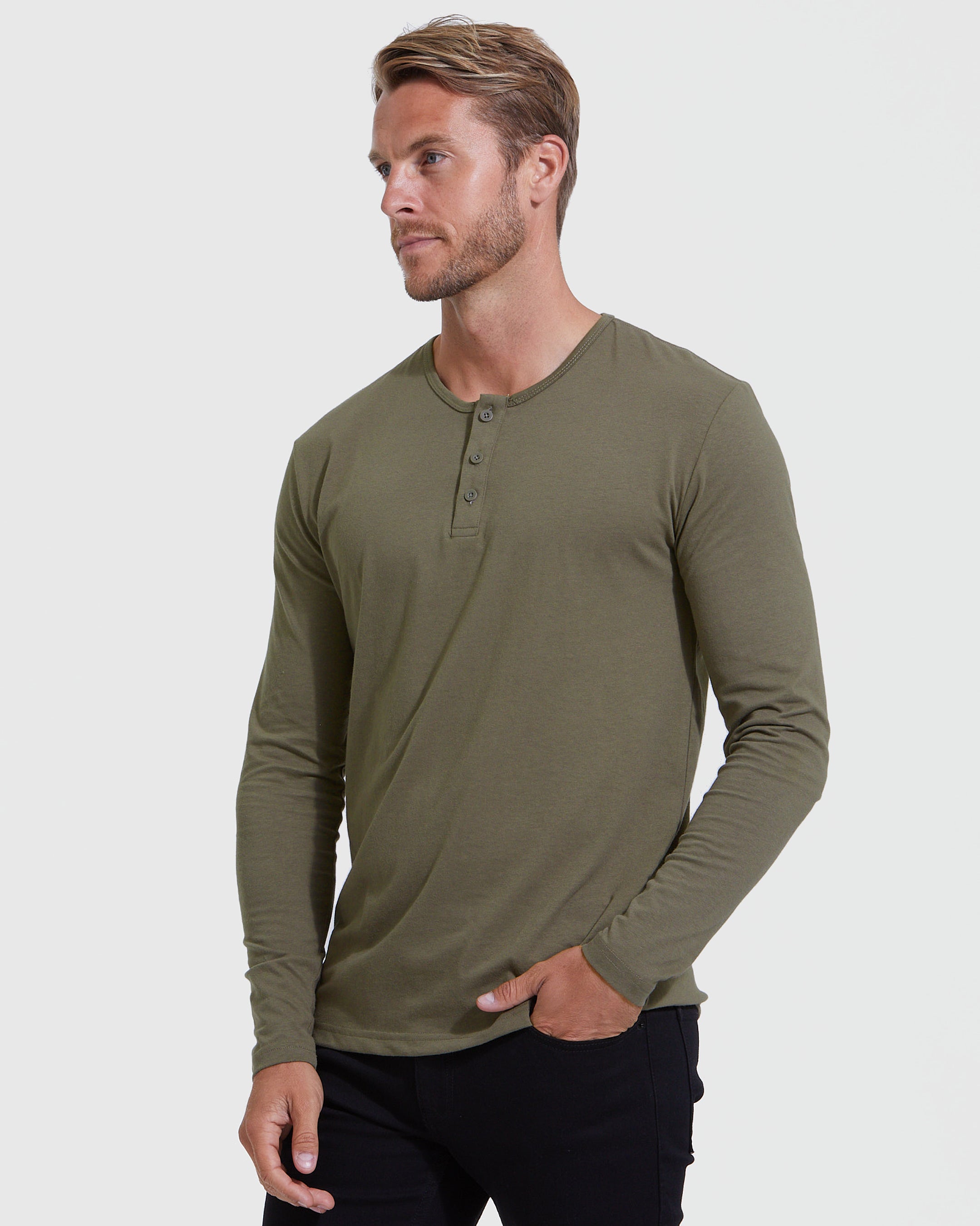 Military Green Long Sleeve Henley – True Classic