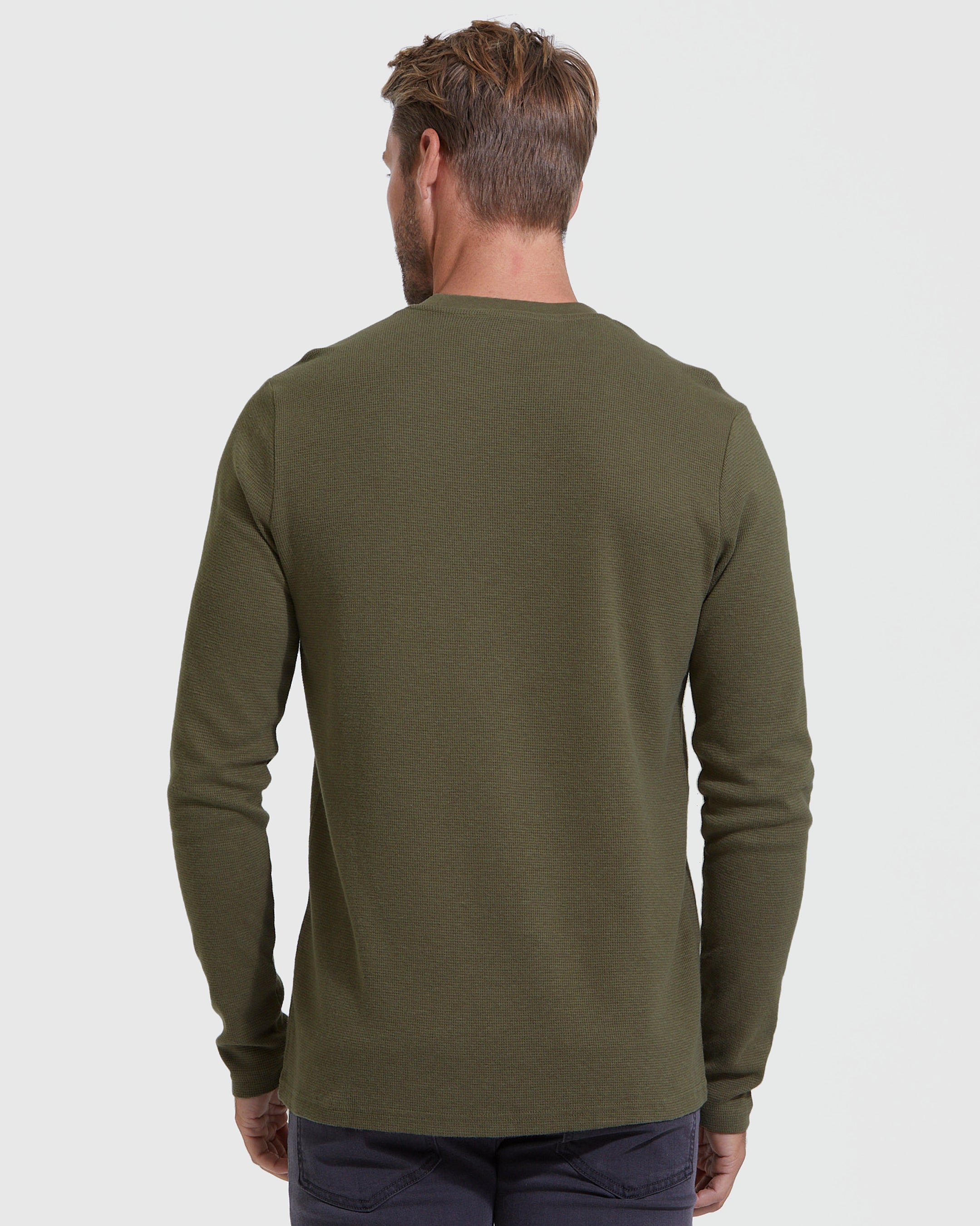 Military Green Waffle Long Sleeve Crew Neck - True Classic