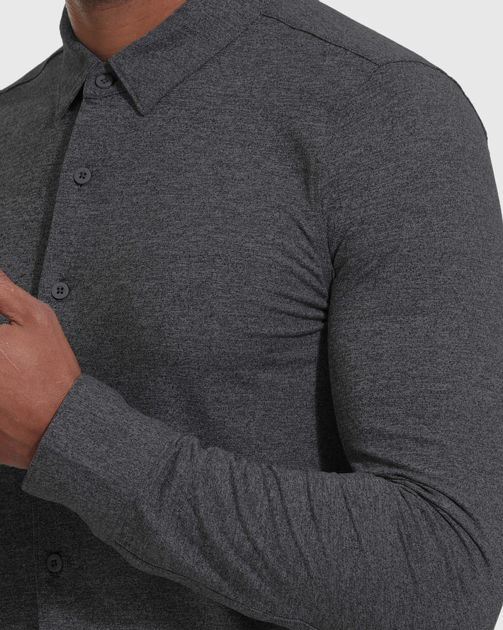 Charcoal Heather Gray Comfort Long Sleeve Button Up Shirt | Charcoal ...