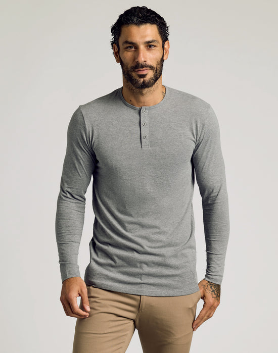 Heather Gray Long Sleeve Tall Classic Henley | Heather Gray Long Sleeve ...