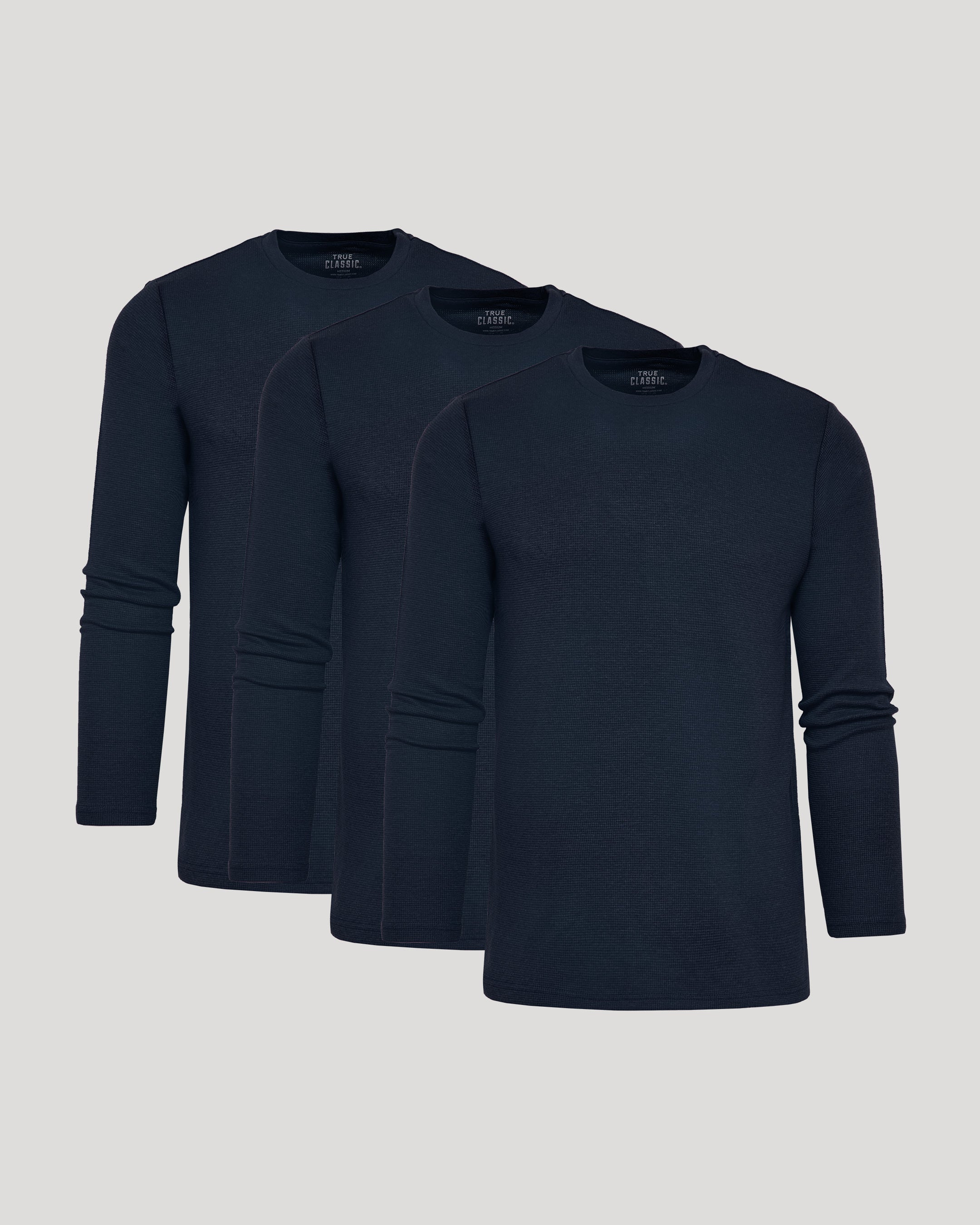 Navy Long Sleeve Waffle Crew 3-Pack | True Classic
