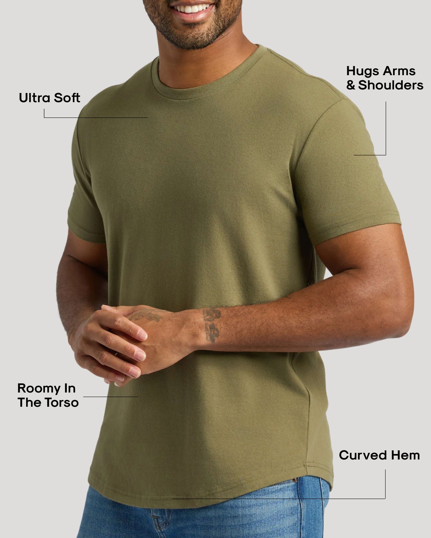 Military Green Short Sleeve Curved Hem Crew | Military Green Short ...