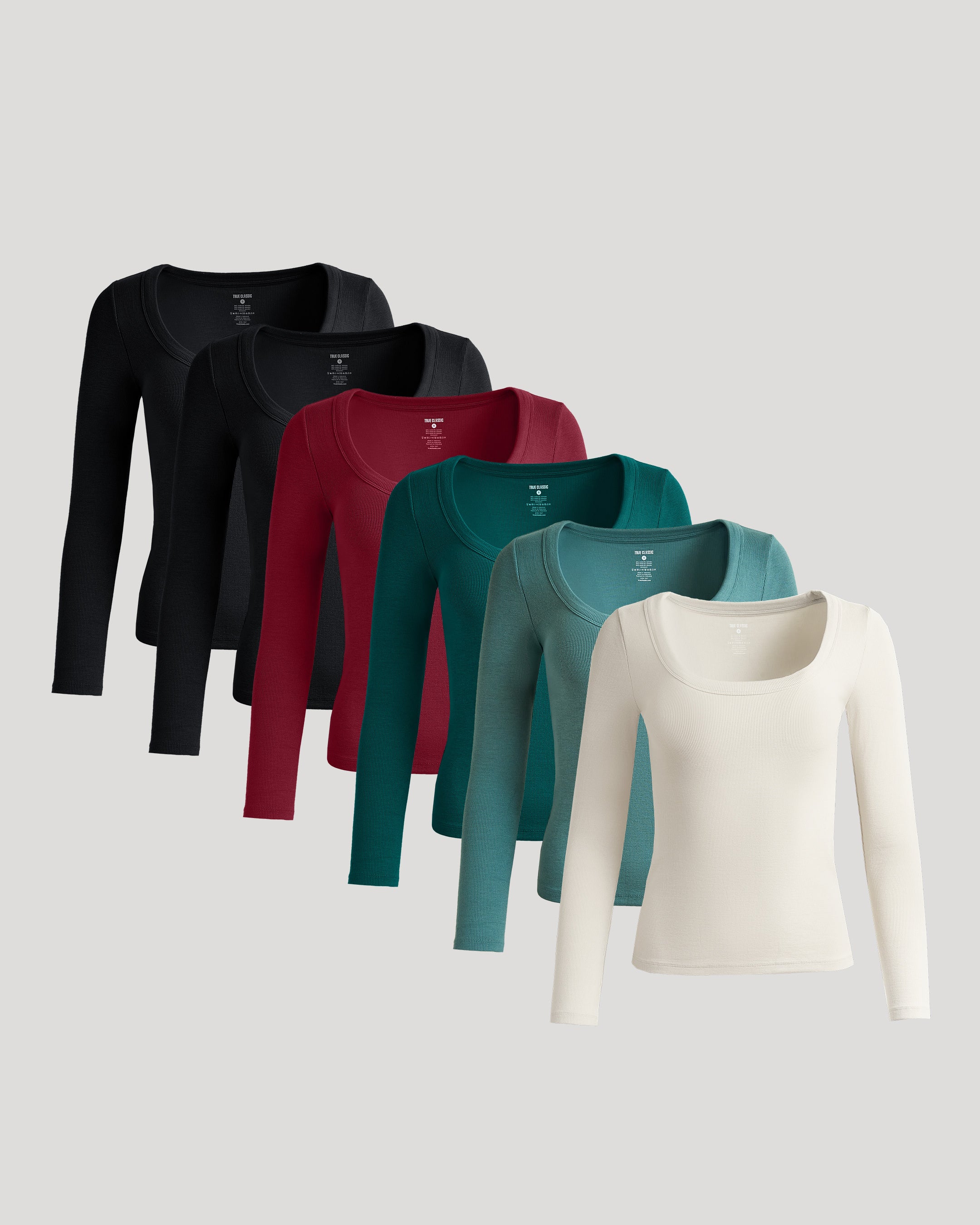 Womens Ribbed Long Sleeve Scoop Neck Tee 6-Pack - True Classic