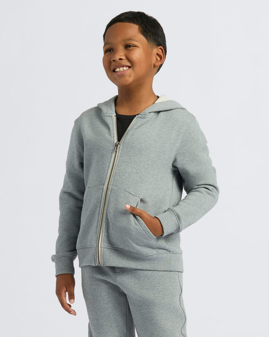 Boys' Medium Heather Gray Fleece Full Zip Hoodie - True Classic