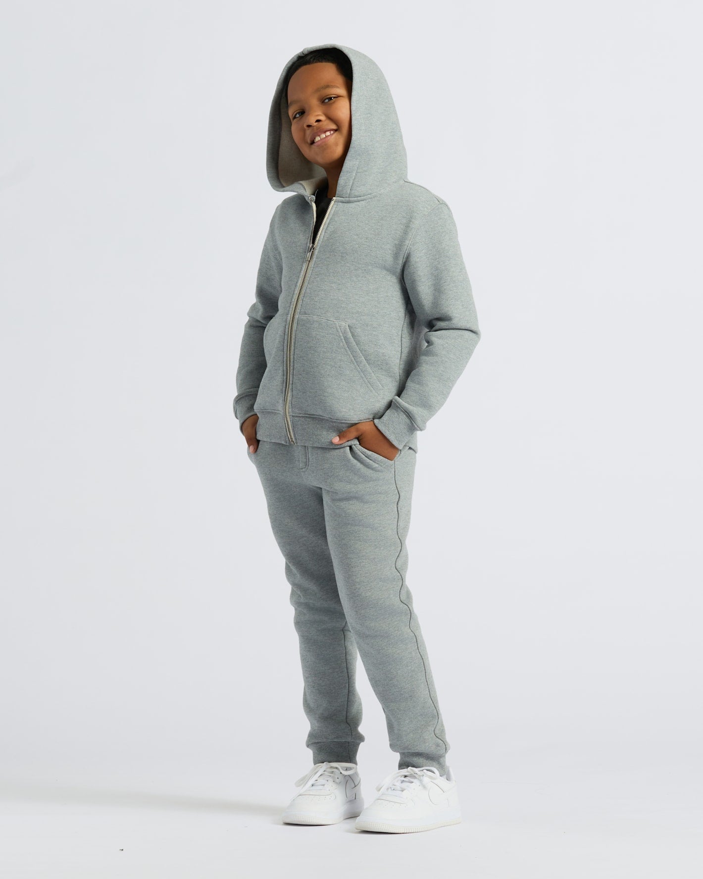 Boys' Medium Heather Gray Fleece Full Zip Hoodie - True Classic