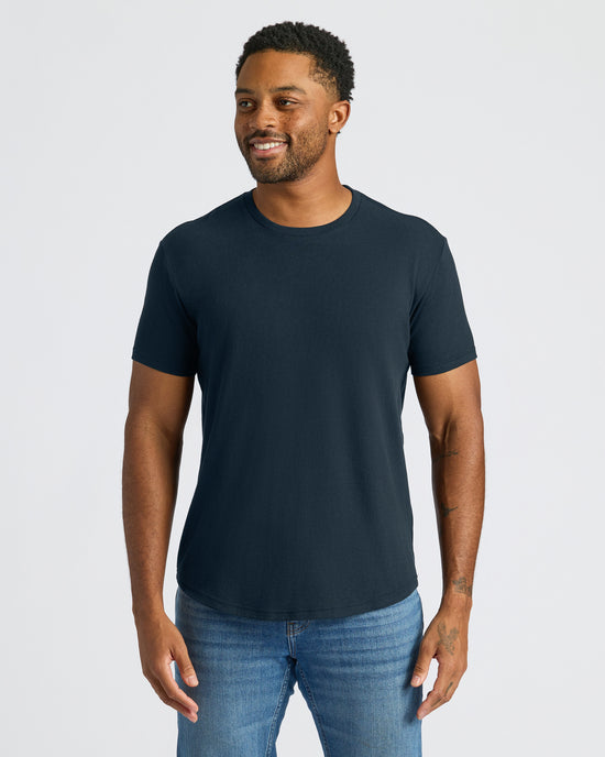 Navy Short Sleeve Curved Hem Crew | Navy Short Sleeve Curved Hem Crew ...