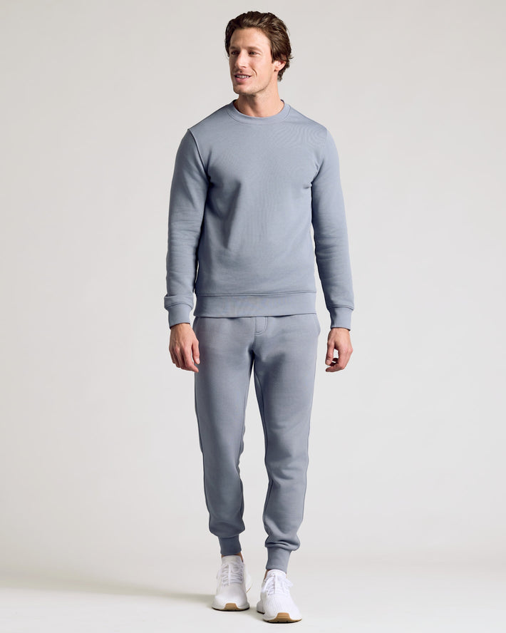 Dusty Blue Fleece French Terry Pullover Crew Neck Sweatshirt | Dusty ...