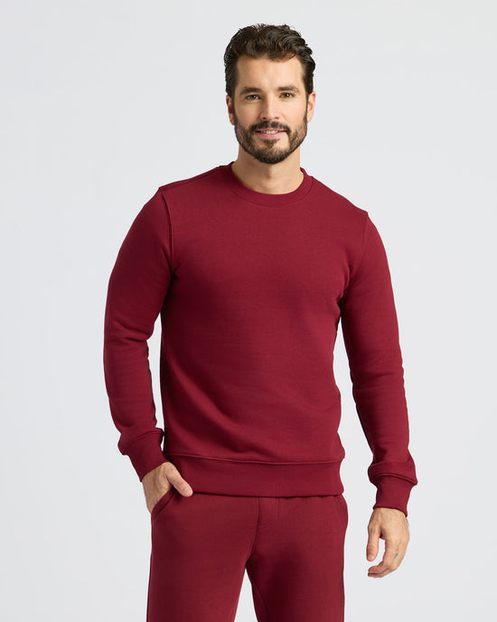 Dark Maroon Fleece French Terry Pullover Crew Neck Sweatshirt | Dark ...