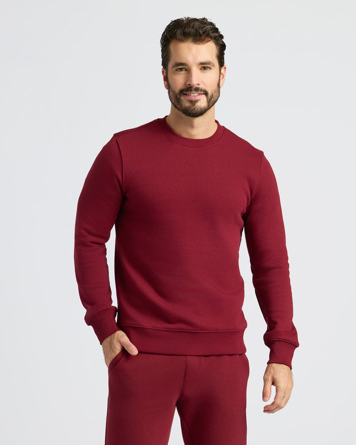 Dark Maroon Fleece French Terry Pullover Crew Neck Sweatshirt | Dark ...