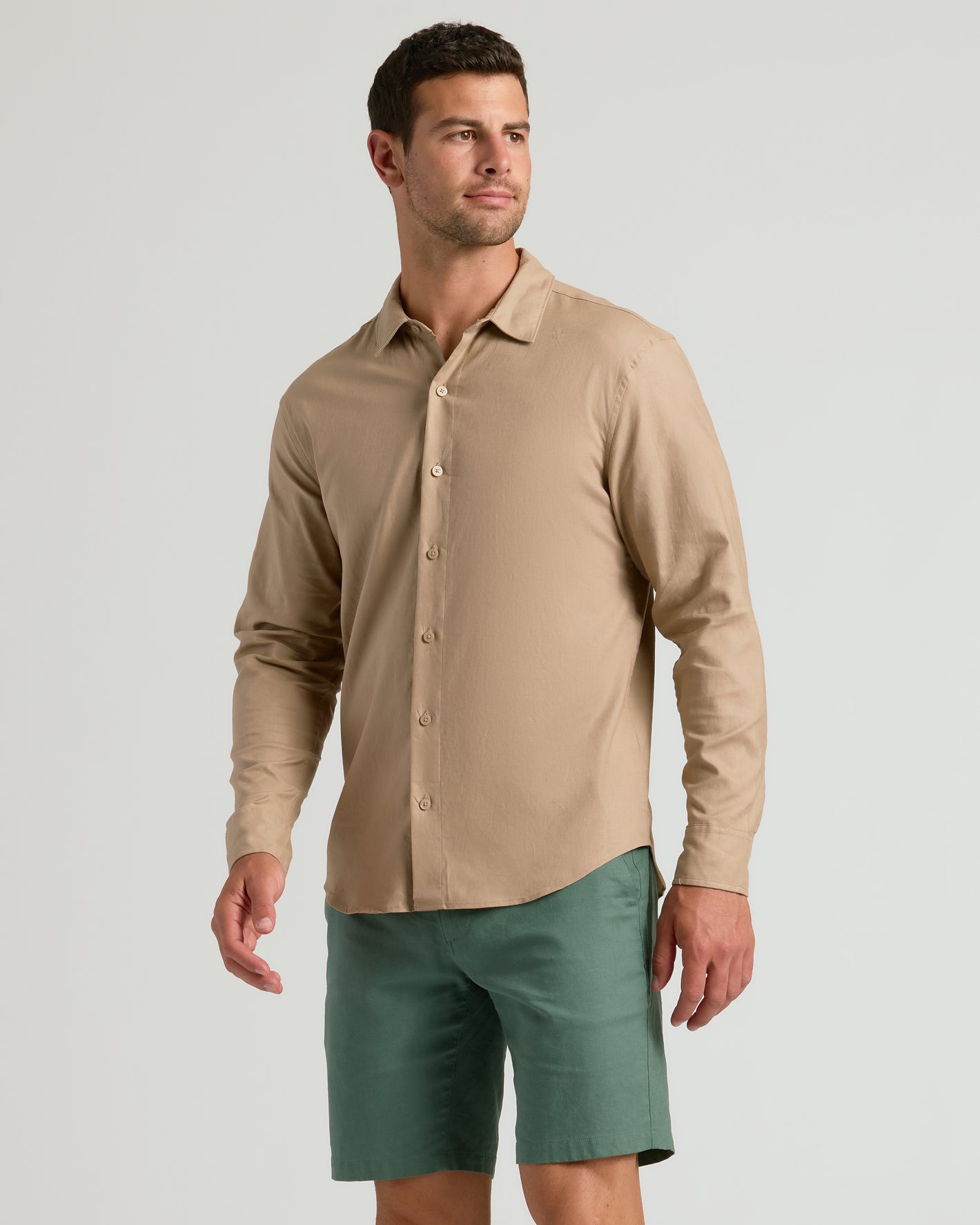 Dusty Taupe & Moss Long Sleeve Linen Shirt 2-Pack