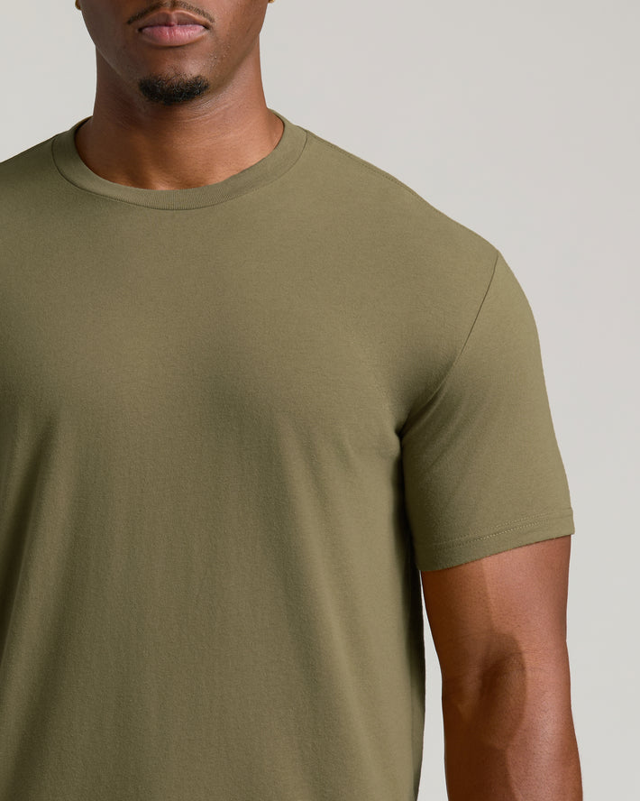 Men’s Military Green Tall Straight Hem Crew Neck T-Shirt - True Classic