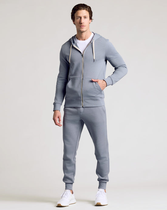 Dusty Blue Fleece French Terry Zip Hoodie | Dusty Blue Fleece French ...