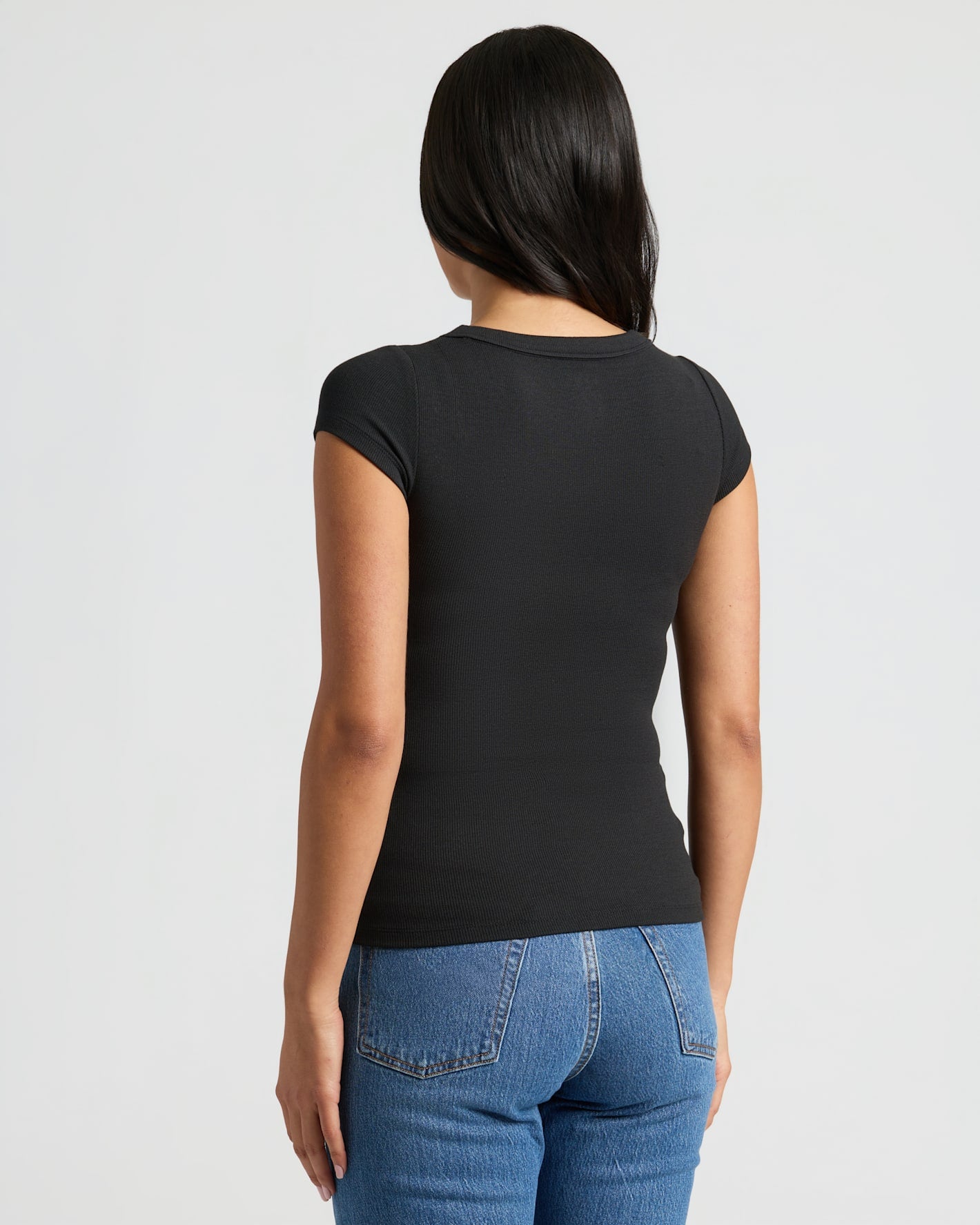 Womens Black Ribbed U-Neck Tee - True Classic