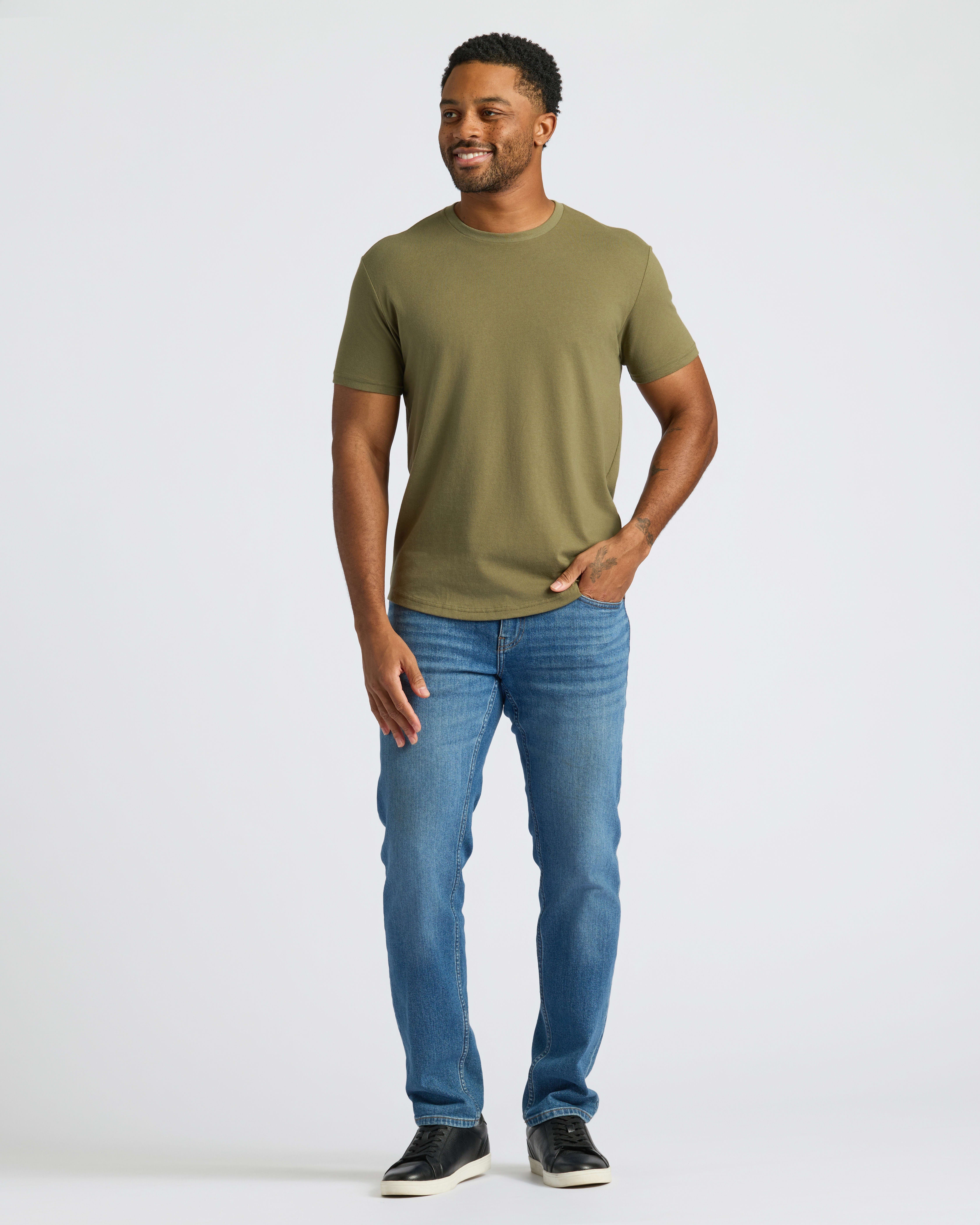 Military Green Short Sleeve Curved Hem Crew | Military Green Short ...