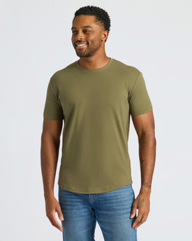 Military Green Short Sleeve Curved Hem Crew | Military Green Short ...