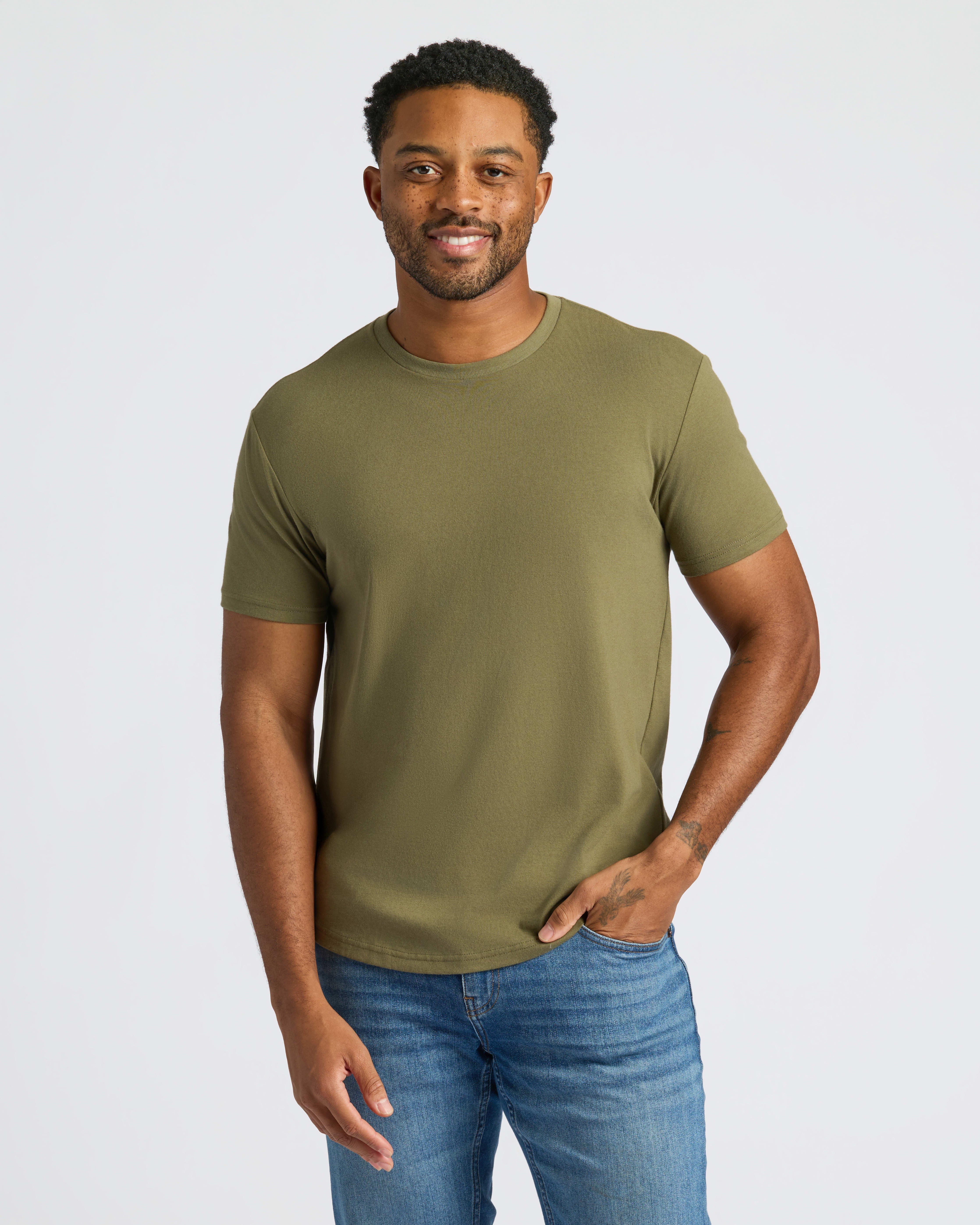Military Green Short Sleeve Curved Hem Crew | Military Green Short ...