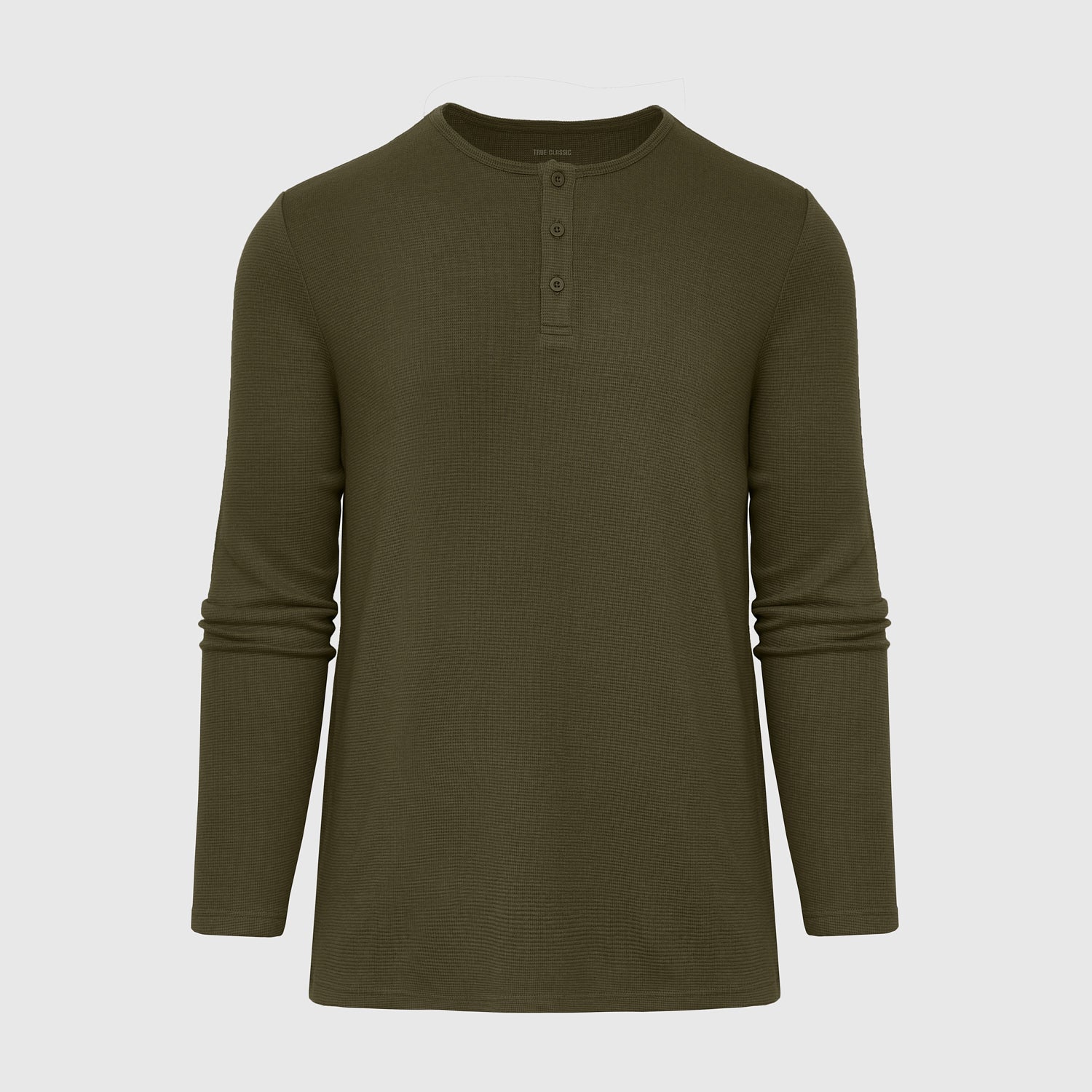 Waffle Long Sleeve Henley Military Green - True Classic